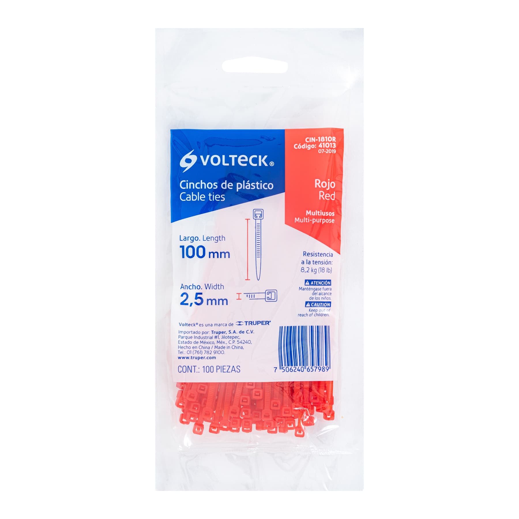 41013 / CIN-1810R TRUPER Volteck Bolsa con 100 cinchos plásticos 18 lb ...