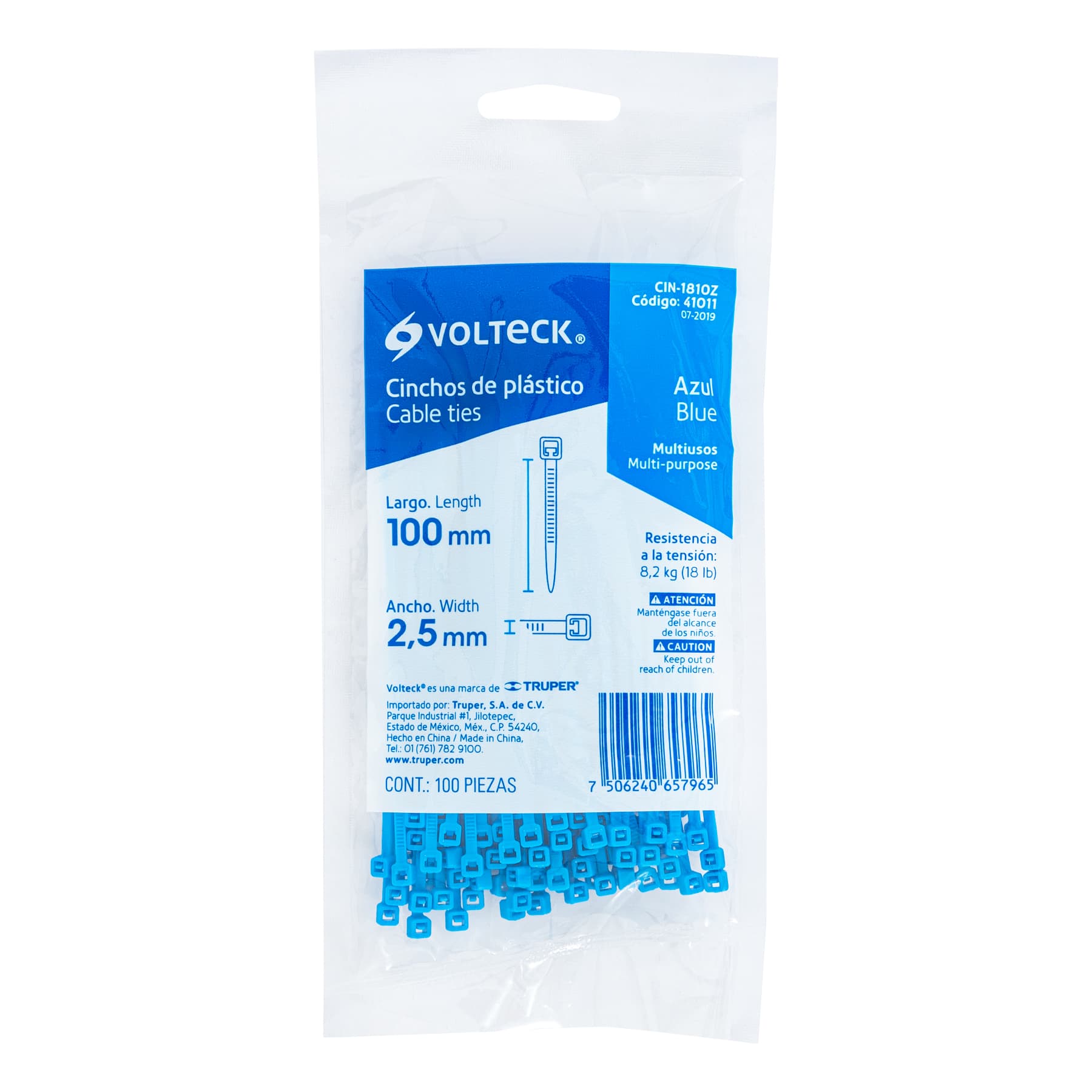41011 / CIN-1810Z TRUPER Volteck Bolsa con 100 cinchos plásticos 18 lb ...