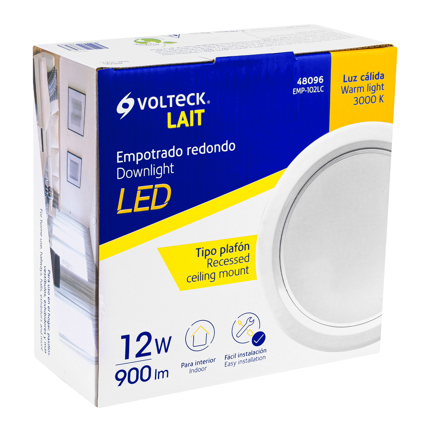 48096 / EMP-102LC TRUPER Luminario LED empotrado redondo de 12 W, luz cálida, Volteck
