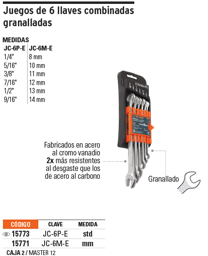 15771 / JC-6M-E TRUPER Juego de 6 llaves combinadas mm granalladas, Truper
