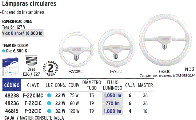 46815 / F-32CIC TRUPER Lámpara circular T9 32 W luz de día en caja, Volteck